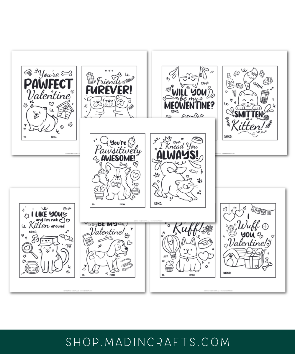 Pet-Themed Valentine Cards Printable Bundle – Mad in Crafts