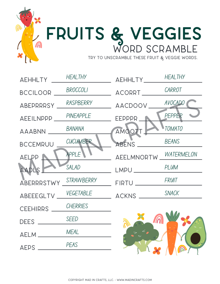 Fruits and Veggies Activity Printable Bundle – Mad in Crafts