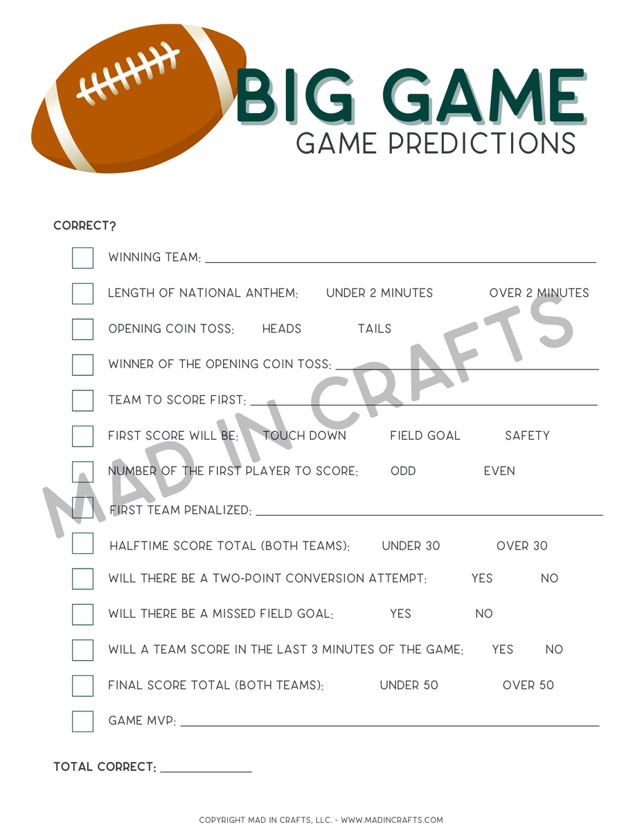 Big Game Football Printable Bundle – Mad in Crafts