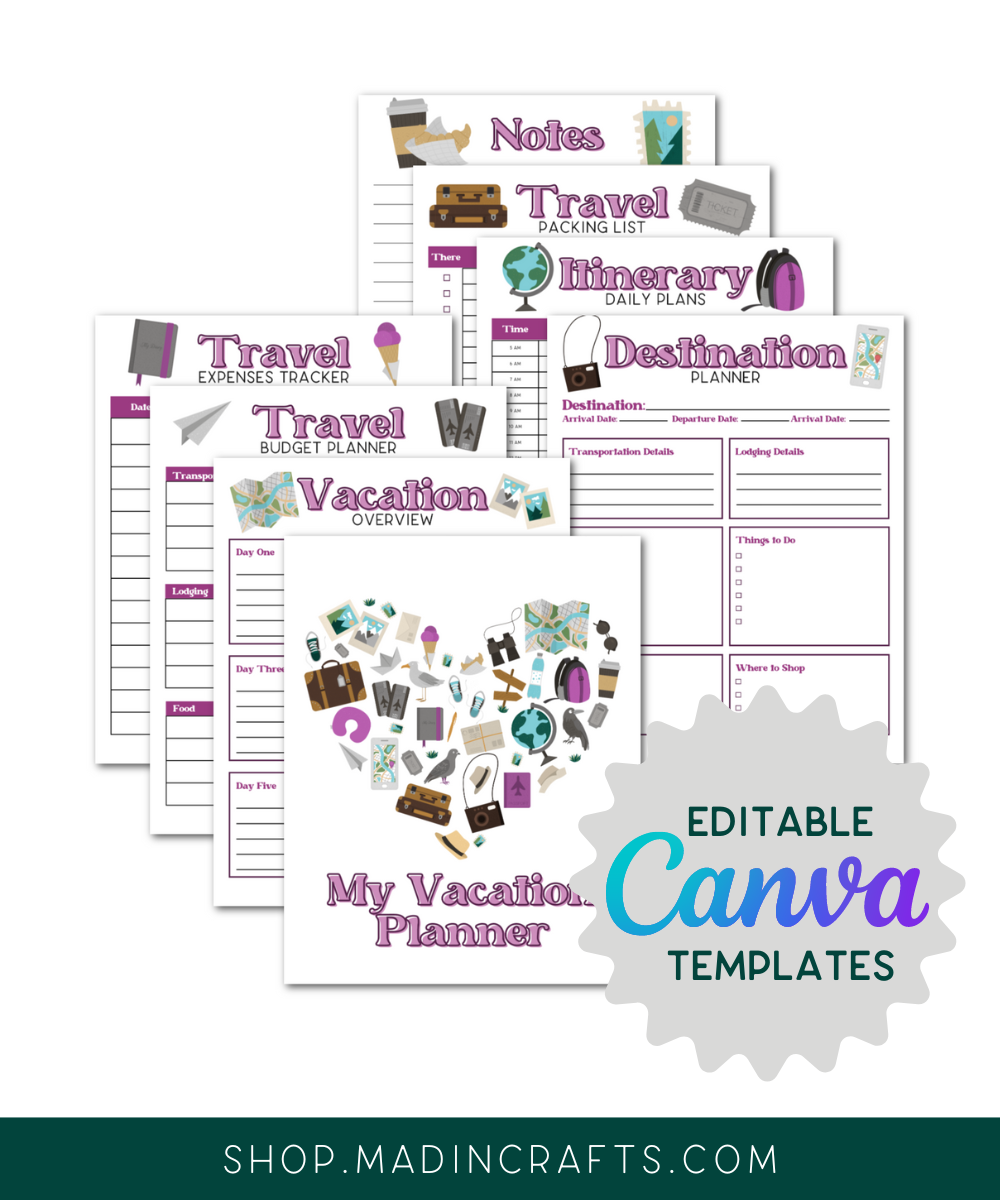 Editable Canva Vacation Travel Planner Template – Mad in Crafts