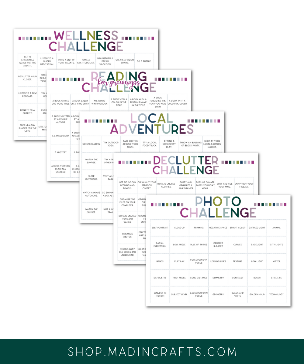 5 Challenge Calendars for Adults Printable Bundle – Mad in Crafts