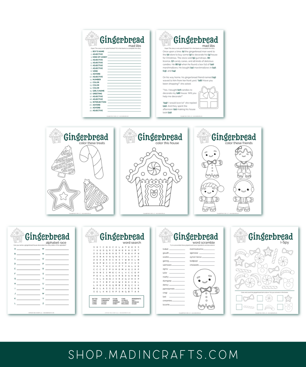 Printable Gingerbread Activity Bundle – Mad in Crafts
