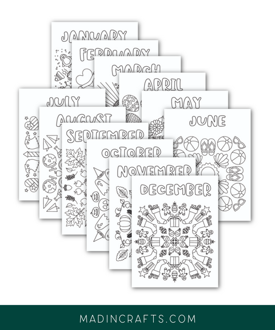 12 Months of Coloring Pages Printable Bundle – Mad in Crafts